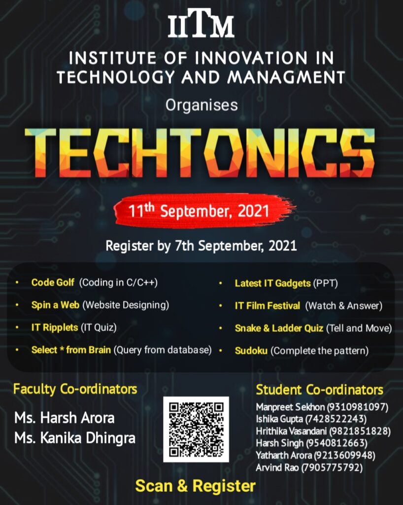 Annual Technical Fest TECHTONICS 2021 At IITM On 11th September 2021 Annual Technical Fest TECHTONICS 2021 At IITM On 11th September 2021